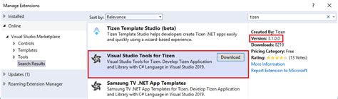 install the extension tizen docs