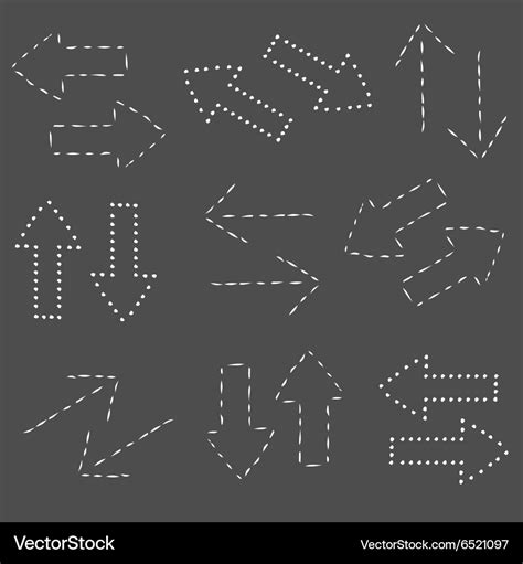 Dash Line Arrows Hand Drawn Doodle Set Royalty Free Vector