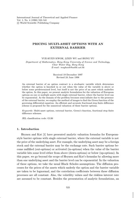 Pdf Pricing Multi Asset Options With An External Barrier