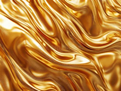 Abstract Background With Smooth Flowing Golden Liquid Waves With A Reflective Texture Stock