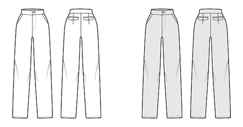플랫 프론트 노멀 웨스트 하이라이즈 전체 길이 경사 플랩 포켓이 있는 팬츠 스트레이트 테크니컬 패션 일러스트 0명에 대한 스톡 벡터 아트 및 기타 이미지 Istock