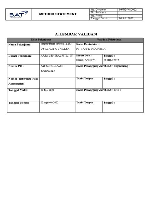 10 Method Statement Scalling And Brushing Unit Chiller Pdf