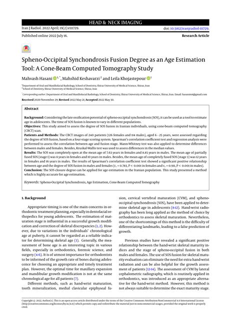 Pdf Spheno Occipital Synchondrosis Fusion Degree As An Age Estimation Tool A Cone Beam