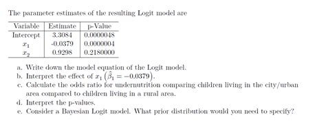 Solved The Parameter Estimates Of The Resulting Logit Model Chegg