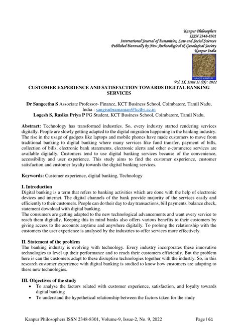 Pdf Customer Experience And Satisfaction Towards Digital Banking Services