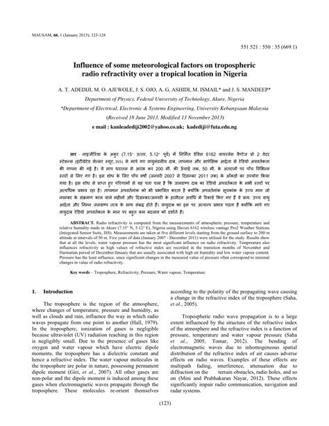 Pdf Influence Of Some Meteorological Factors On Tropospheric Radio Refractivity Over A