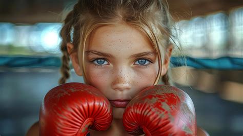 Young Girl Boxer Wearing Red Gloves In A Boxing Ring 46095928 Stock