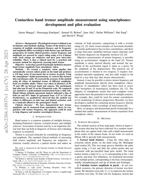 Contactless Hand Tremor Amplitude Measurement Using Smartphones