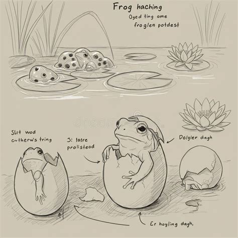 Illustration Showing Frog Eggs And Hatching Process In A Pond Eggs