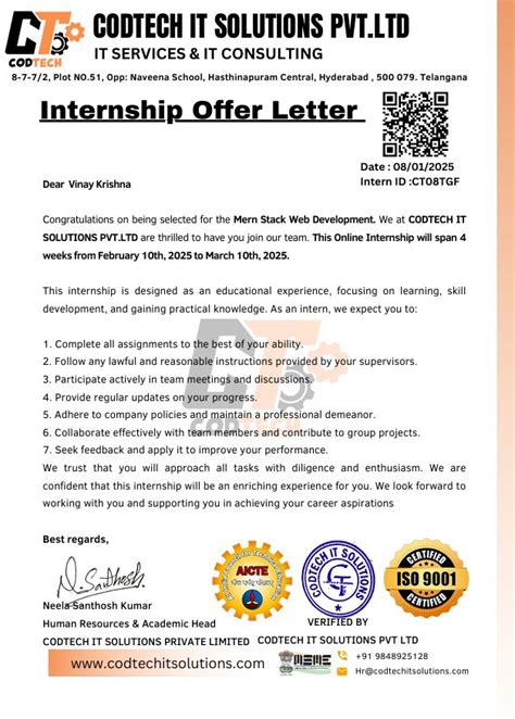 codtechitsolutions internshipopportunity techinnovation vinay krishna n