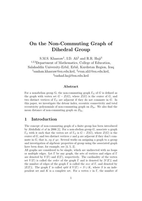 Pdf On The Non Commuting Graph Of Dihedral Group