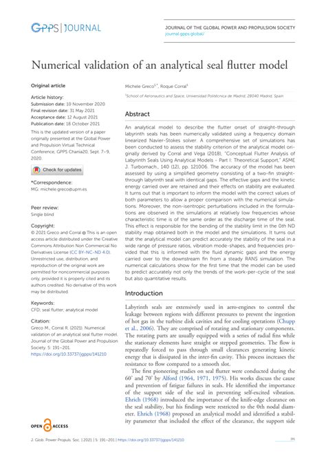 PDF Numerical Validation Of An Analytical Seal Flutter Model