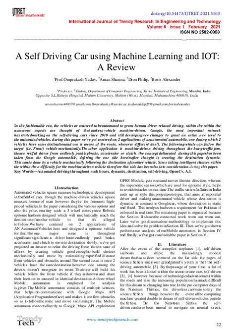 Pdf A Self Driving Car Using Machine Learning And Iot A Review