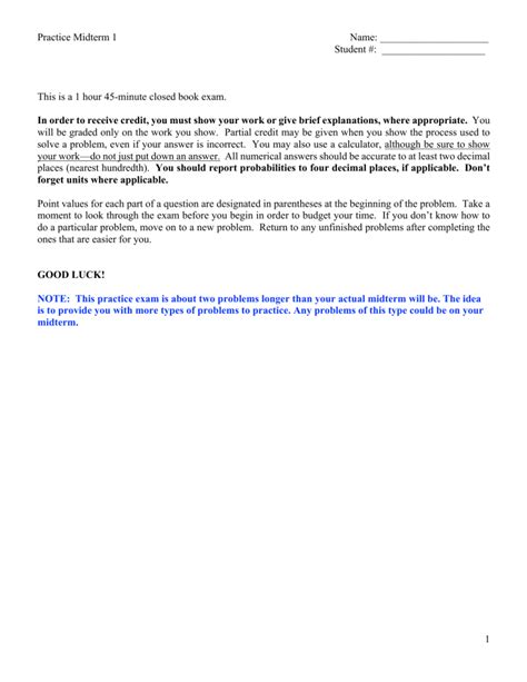 Practice Midterm 1 Statistics Exam Questions