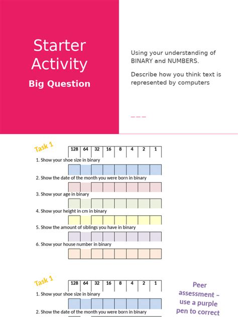Binary And Ascii Representation Tasks Pdf Ascii Microsoft Excel