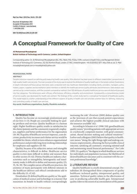 Pdf A Conceptual Framework For Quality Of Care