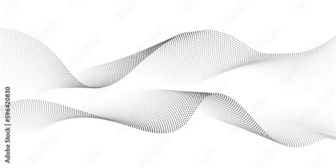 Abstract Flowing Dots Particles Wave Pattern Halftone Gradient Curve Shape Isolated On White