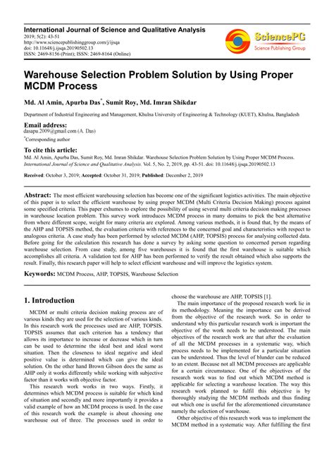 Pdf Warehouse Selection Problem Solution By Using Proper Mcdm Process