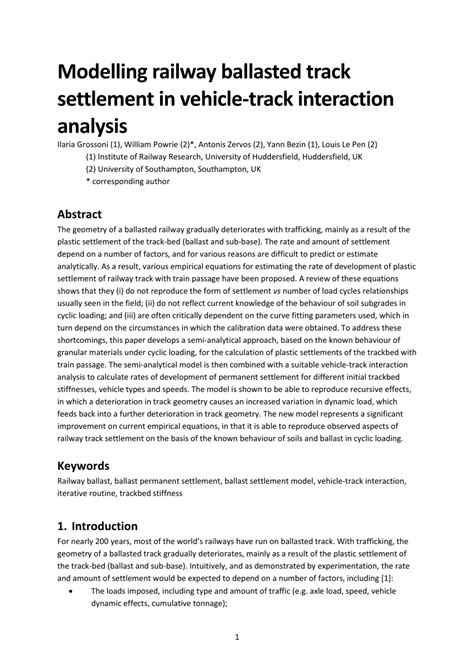 Pdf Modelling Railway Ballasted Track Settlement In Vehicle Track