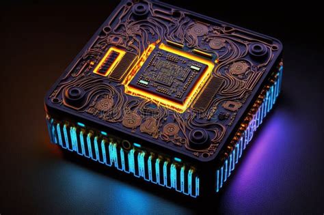 Electronic Circuit Board Close Up Glowing Microchip In Macro Futuristic Circuit Concept