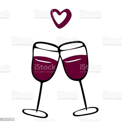 벡터 낙서 손으로 그린 스케치 검은 색 빨간 그림 두 와인 잔 커플 사랑 음료 기호 기호 기호 흰색 배경에 아이콘 발렌타인 데이 엽서 기념일 인사말 카드 검은색에 대한 스톡