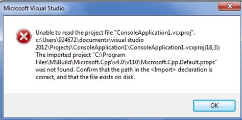 C Microsoft Cpp Default Props Not Found Error Stack Overflow