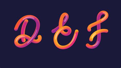 3d 그라데이션 레터링입니다 편지d E F로 설정 하는 폰트입니다 활기찬 그라데이션 모양입니다 액체 색 경로입니다 타이 포 그래피 벡터 일러스트입니다 번 득 임 함께 거품