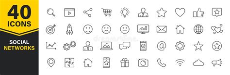 Set Of Social Networks Web Icons In Line Style Marketing Feedback