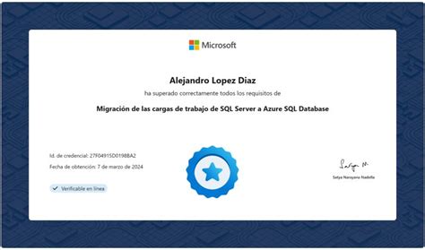 Alejandro Lopez Diaz On Linkedin Microsoft Applied Skill De Migrate Sql Server Workloads To