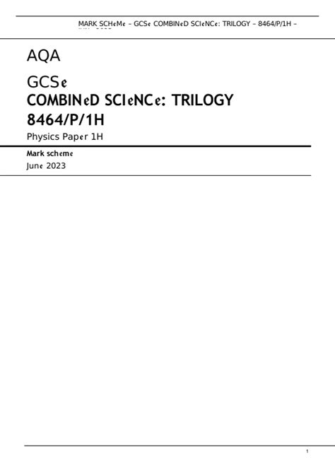 Aqa Gcse Combined Science Trilogy Higher Tier Physics Paper 1h Thursday 25 May 2023 Package