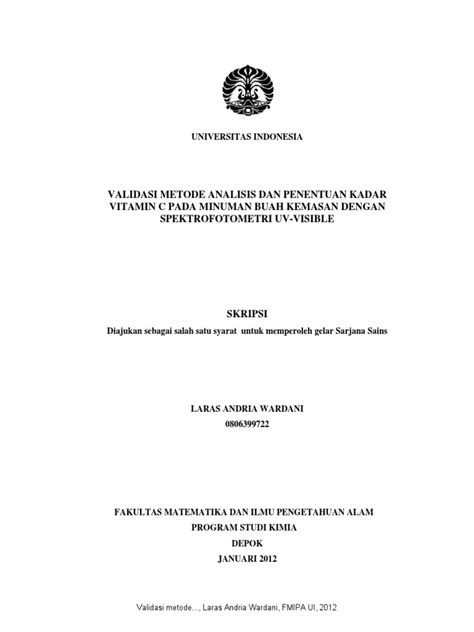 Validasi Metode Analisis Dan Penentuan Kadar Vitam Pdf Pdf