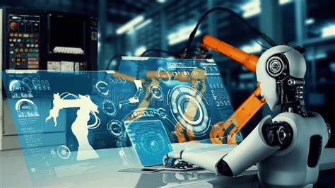 Cybernated Industry Robot And Robotic Arms For Assembly In Factory Production Stock Video