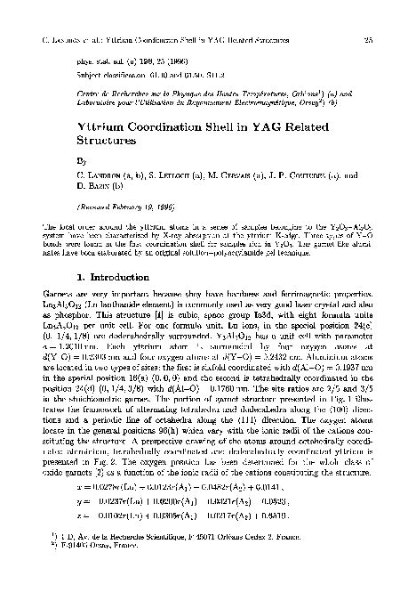 Pdf Yttrium Coordination Shell In Yag Related Structures