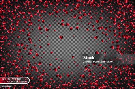 떨어지는 빛나는 붉은 마음 투명 한 배경에 고립의 벡터 축제 그림 발렌타인 데이 S에 대 한 그림 디자인 사랑 메시지 색종이