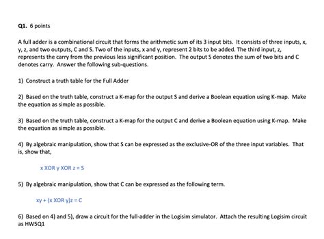 Solved Q1 6 Points A Full Adder Is A Combinational Circuit