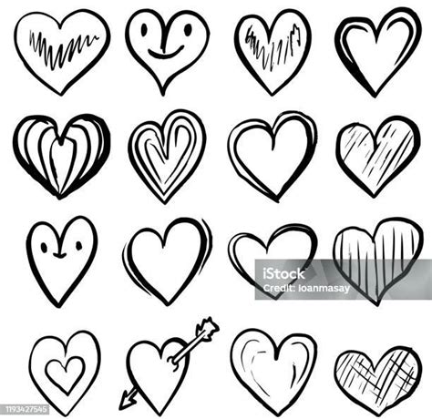 하트의 손으로 그린 일러스트 세트입니다 레이블 기호 배지에 대한 요소 디자인 벡터 일러스트레이션 고풍스런에 대한 스톡 벡터 아트 및 기타 이미지 Istock