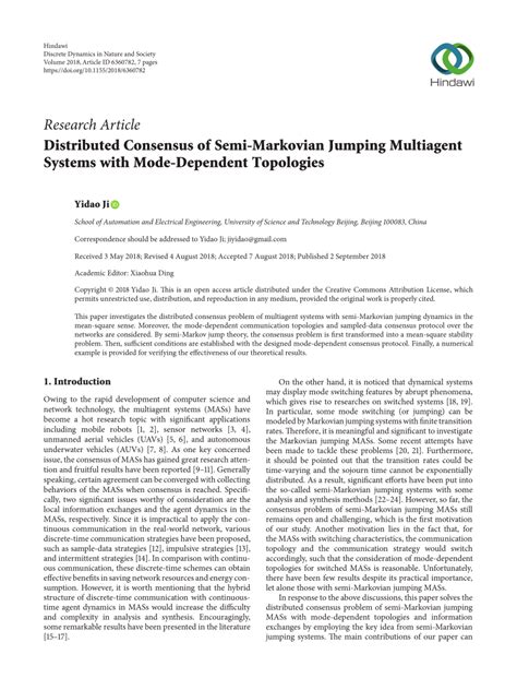 Pdf Distributed Consensus Of Semi Markovian Jumping Multiagent Systems With Mode Dependent