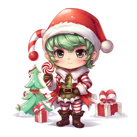 Premium Ai Image Anime Christmas Elf With Candy Cane And Candy Cane