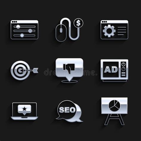 Set Dislike In Speech Bubble Seo Optimization Board With Graph Chart Advertising Laptop Star