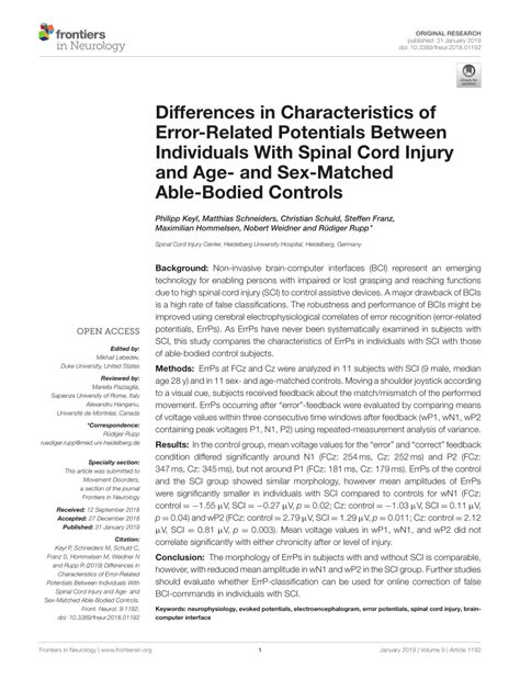 Pdf Differences In Characteristics Of Error Related Potentials Between Individuals With Spinal