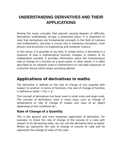 Understanding Derivatives And Their Applications Pdf Derivative