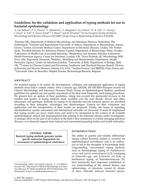 Pdf Guidelines For The Validation And Application Of Typing Methods For Use In Bacterial