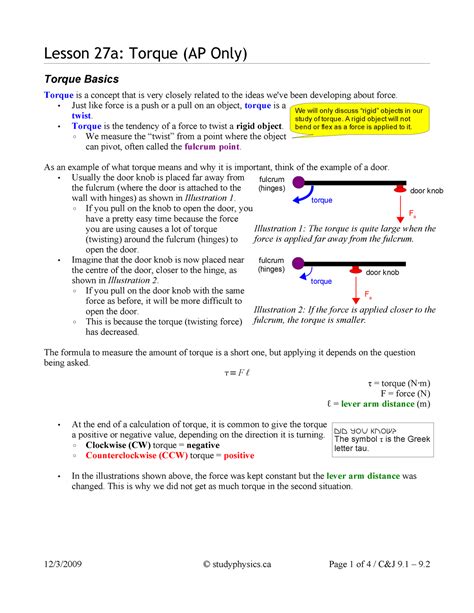 27 Ap A Torque Detailed Lecture Notes For Physics With Examples