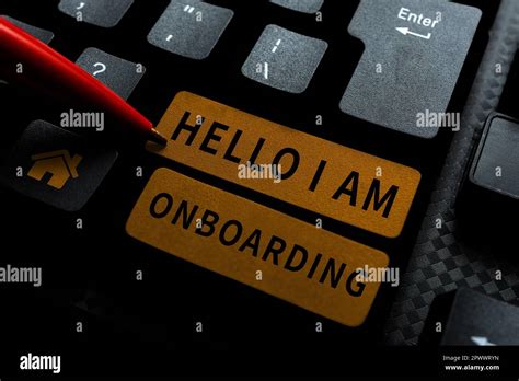 writing displaying text hello i am onboarding internet concept action