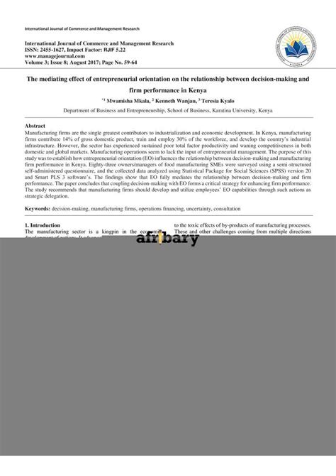 The Mediating Effect Of Entrepreneurial Orientation On The Relationship Between Decision Making