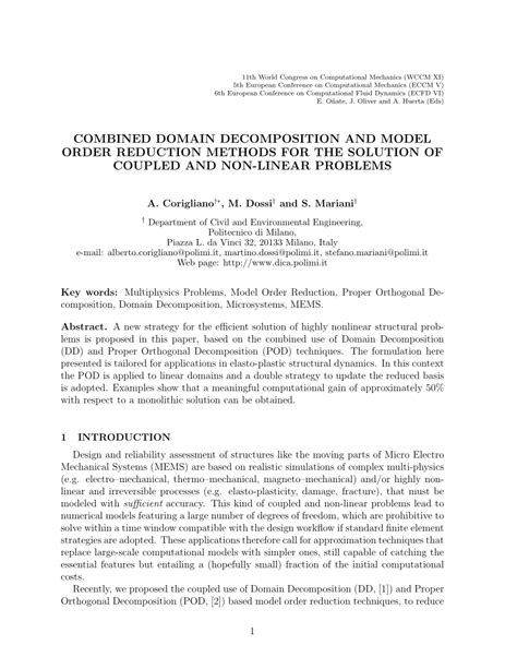 Pdf Combined Domain Decomposition And Model Order Reduction Methods For The Solution Of