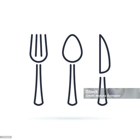 숟가락 포크 및 나이프 아이콘 벡터입니다 칼 붙이 아이콘 기호입니다 흰색 배경에 고립 된 칼 붙이 라인 아이콘입니다 카페 칼 숟가락에 대한 스톡 벡터 아트 및 기타 이미지