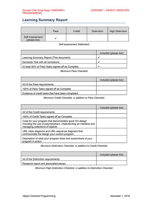 Oop Learning Summary Report Programming Learning Summary Report Pass