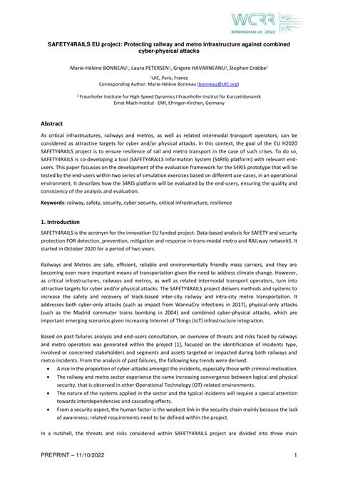 Pdf Safety4rails Eu Project Protecting Railway And Metro Infrastructure Against Combined