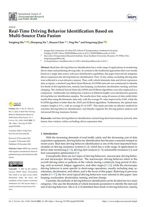 Pdf Real Time Driving Behavior Identification Based On Multi Source Data Fusion